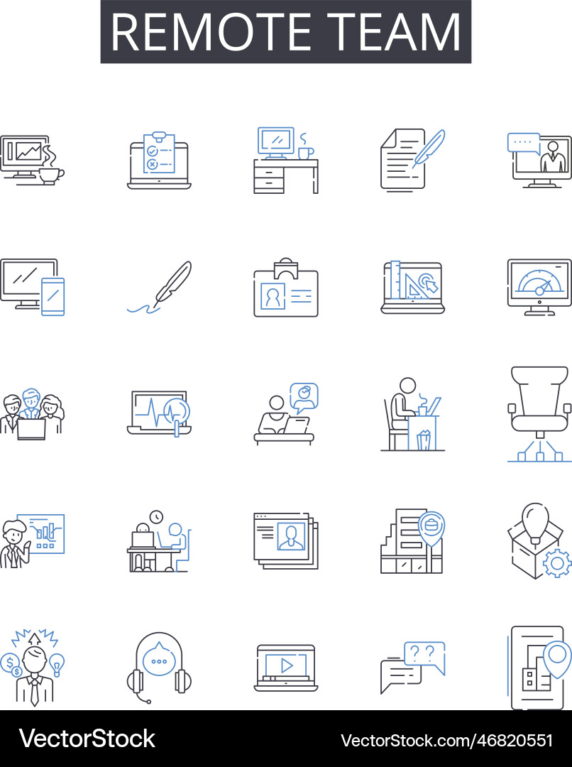 Remote team line icons collection virtual staff Vector Image