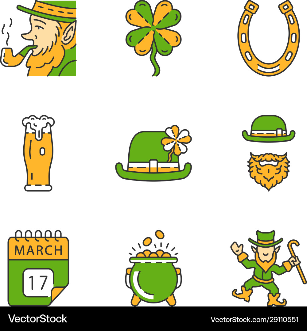 Saint patricks day color icons set Royalty Free Vector Image