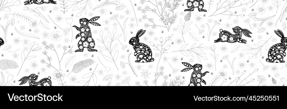 Seamless rabbit paper cut with doodle cute Vector Image