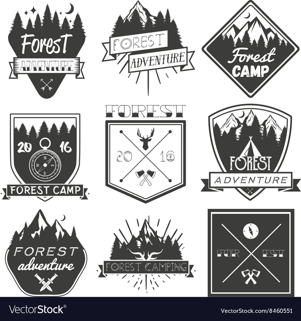 Set forest camp labels in vintage style Royalty Free Vector