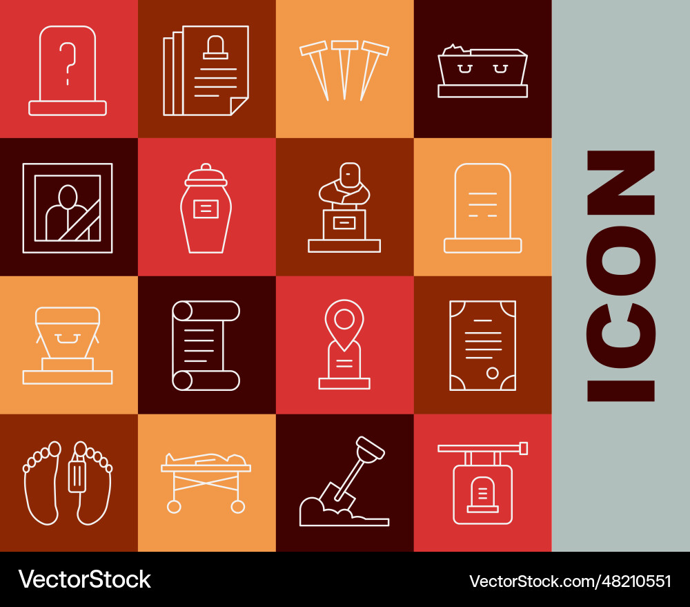 Set line signboard tombstone death certificate Vector Image