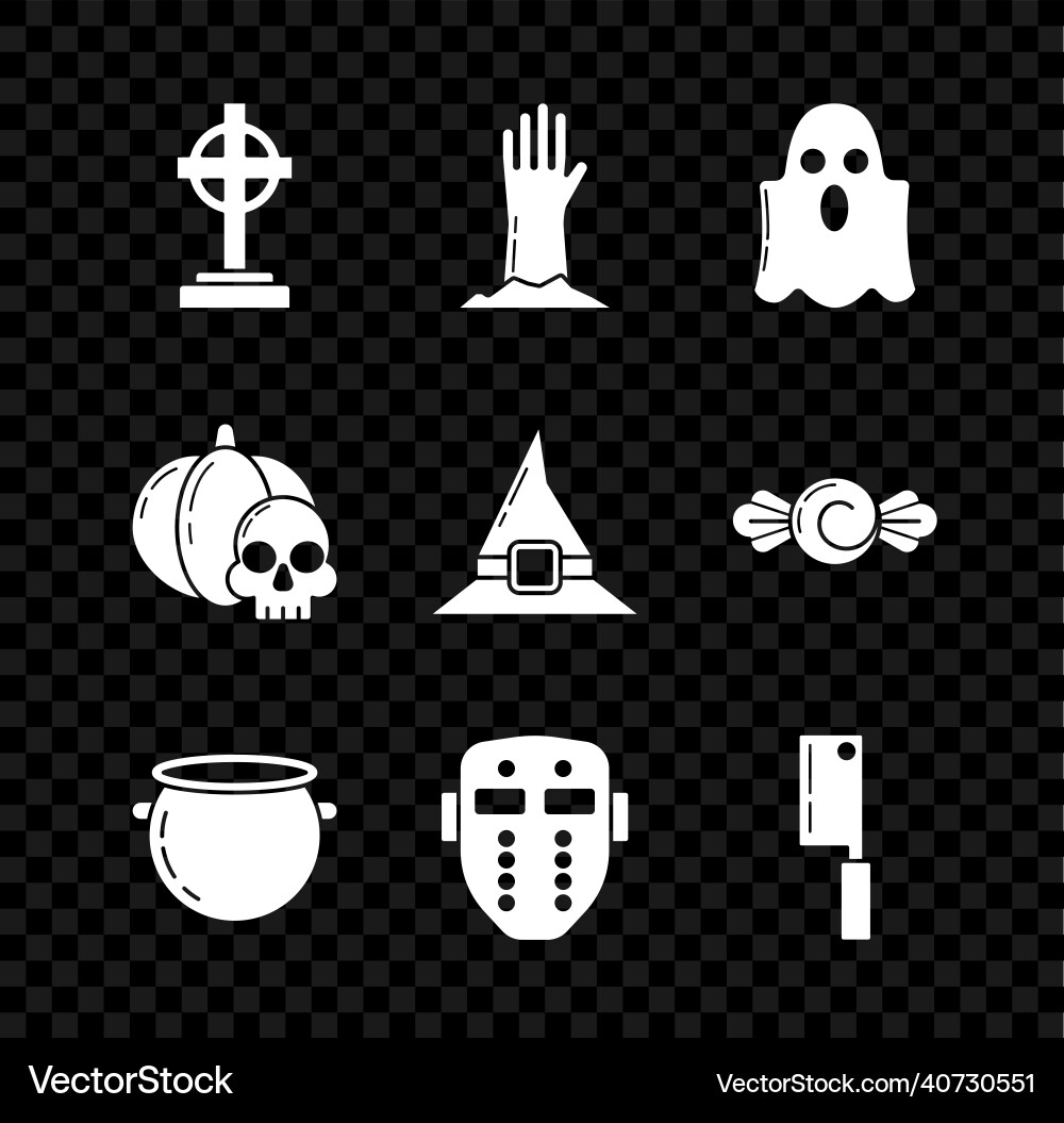 Set tombstone with cross zombie hand ghost Vector Image