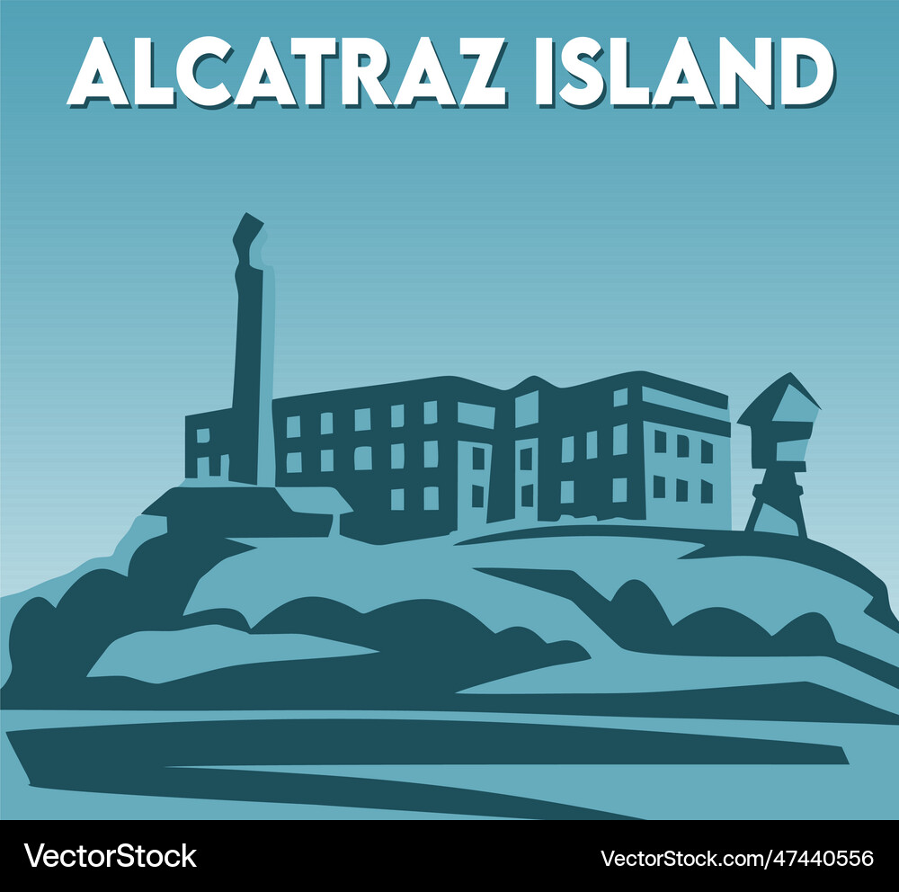 Alcatraz island with blue background Royalty Free Vector