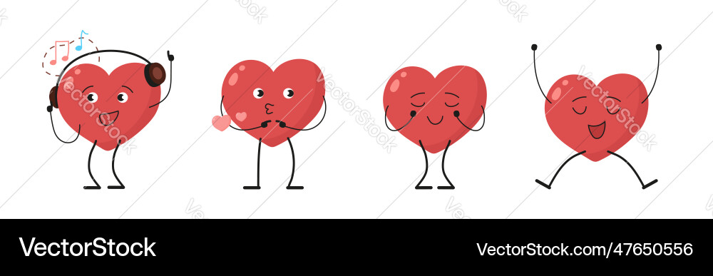 Cheerful cartoon heart characters set Royalty Free Vector