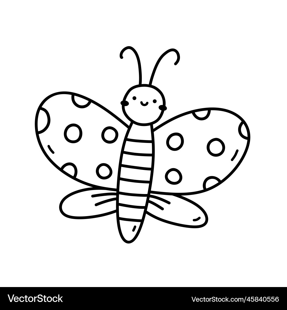 Cute and funny doodle butterfly Royalty Free Vector Image