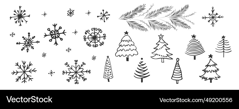 Hand-drawn new year and christmas trees Royalty Free Vector