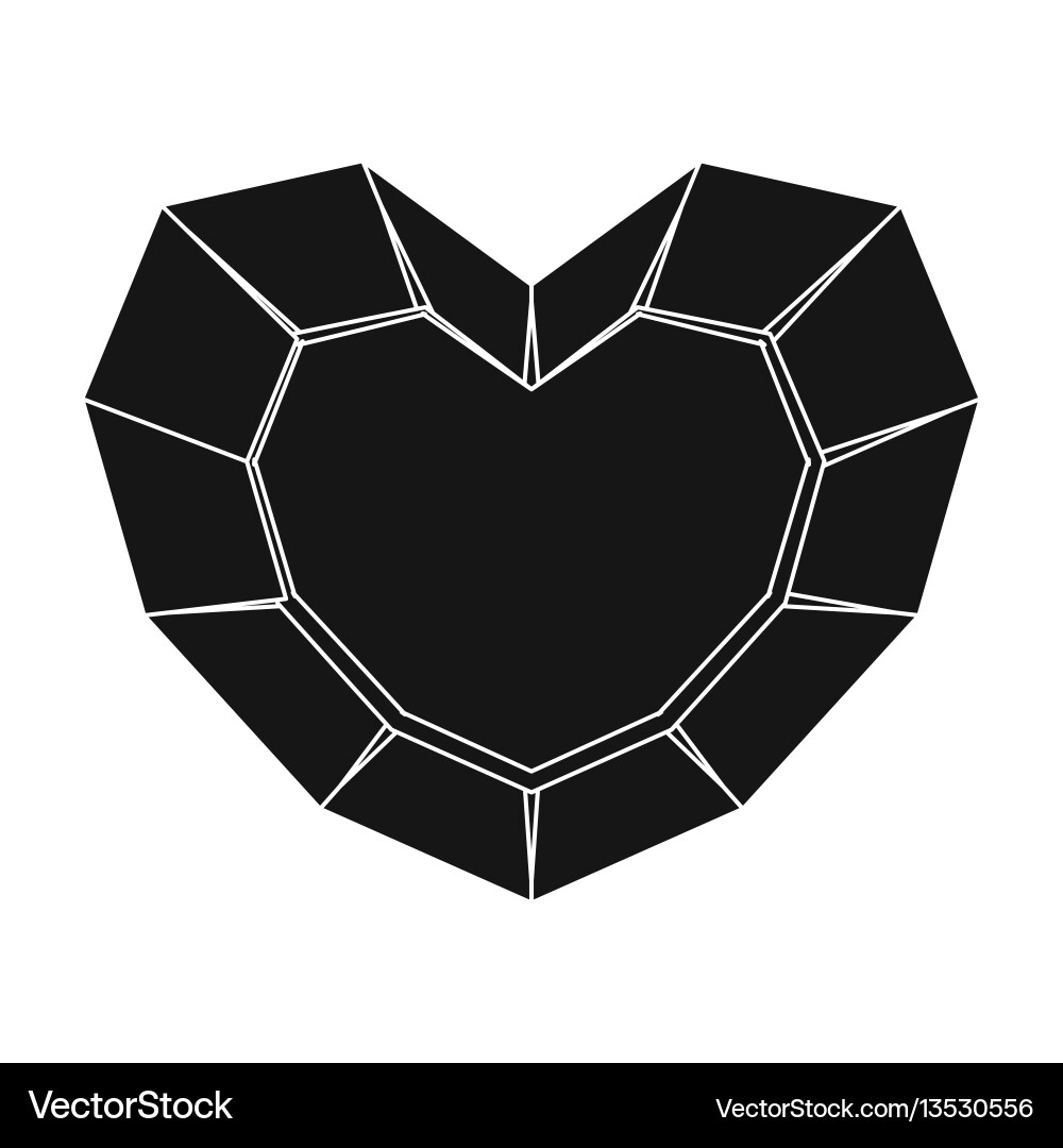 Heart-shaped gemstone icon in black style isolated
