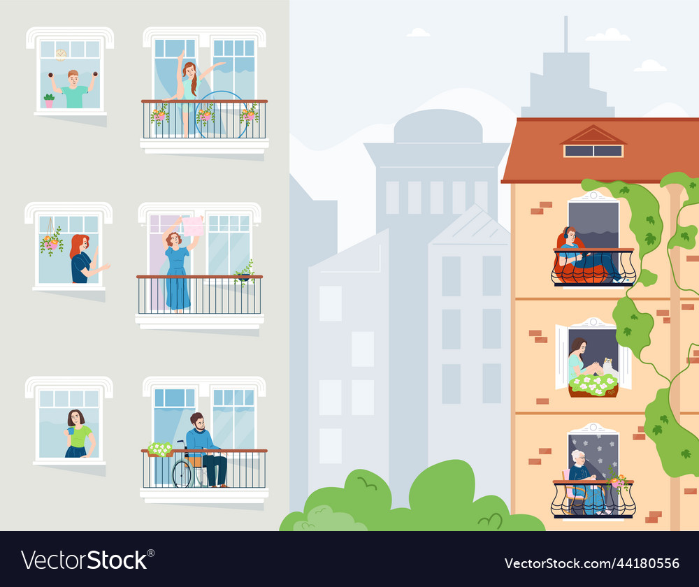 Neighborhood flat urban composition Royalty Free Vector Neighborhood flat urban composition Royalty Free Vector