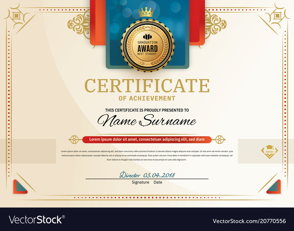 Official certificate with red turquoise square Vector Image