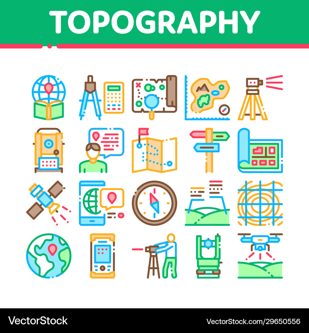 Topography research collection icons set Vector Image
