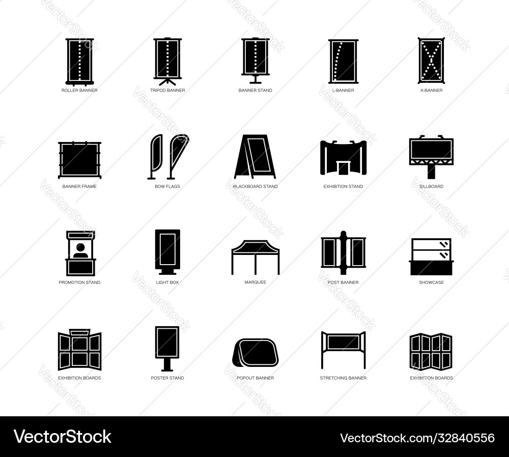 Types advertising banners icon set in glyph Vector Image