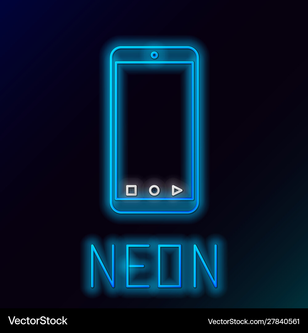 Blue glowing neon line mobile smart phone with app