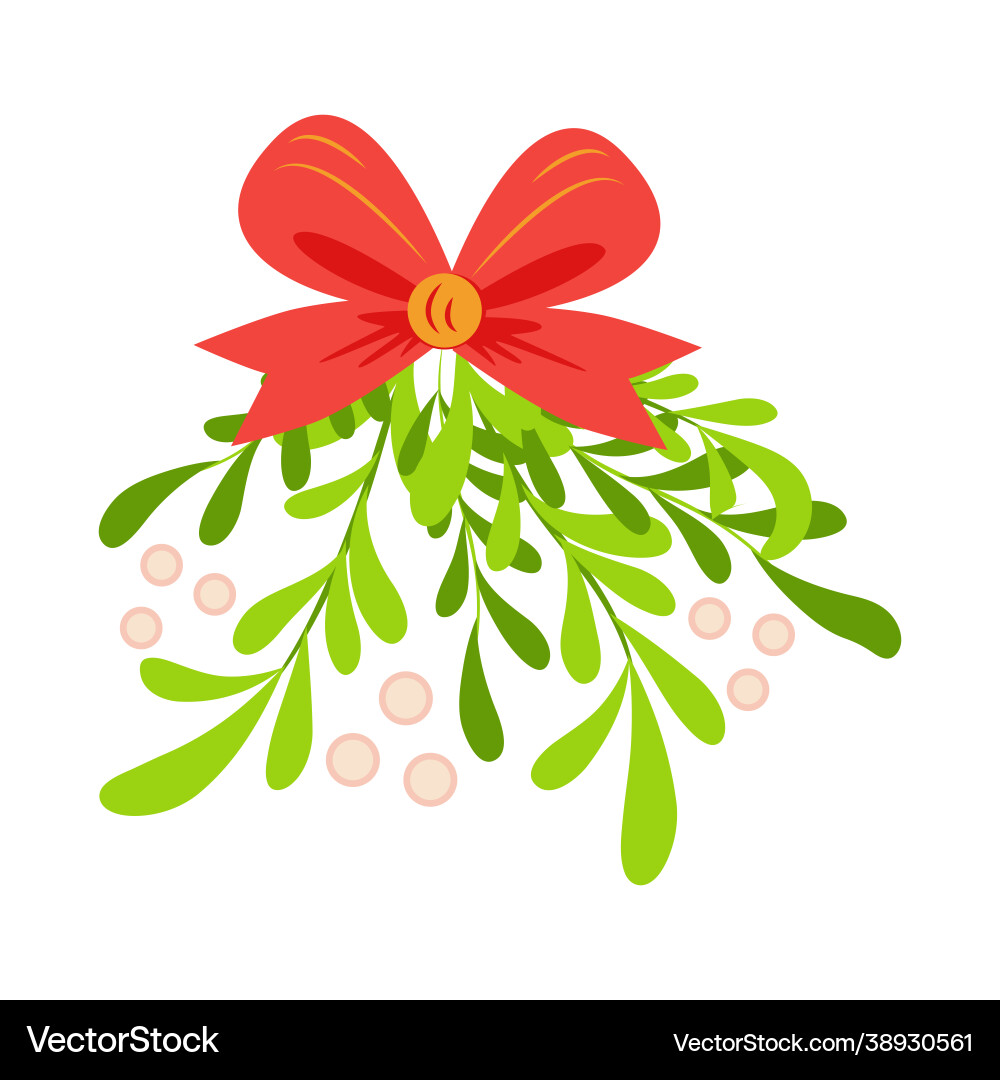 Branch mistletoe with berries and red bow Vector Image