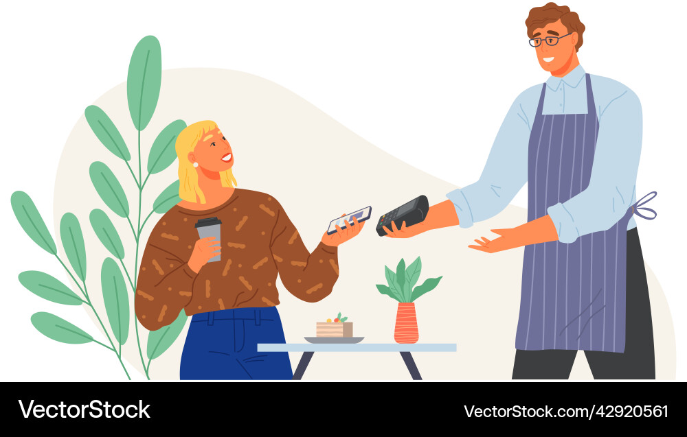 Customer paying bill in cafe via pos terminal Vector Image