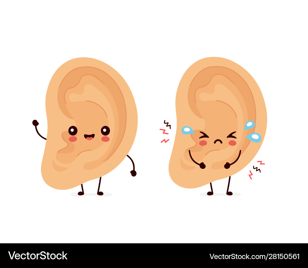 Cute smiling happy human and sad sick ear Vector Image