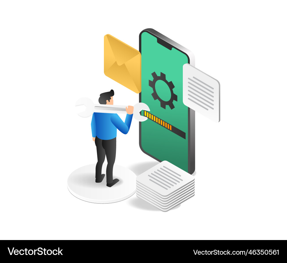 Isometric flat 3d concept of man maintaining Vector Image