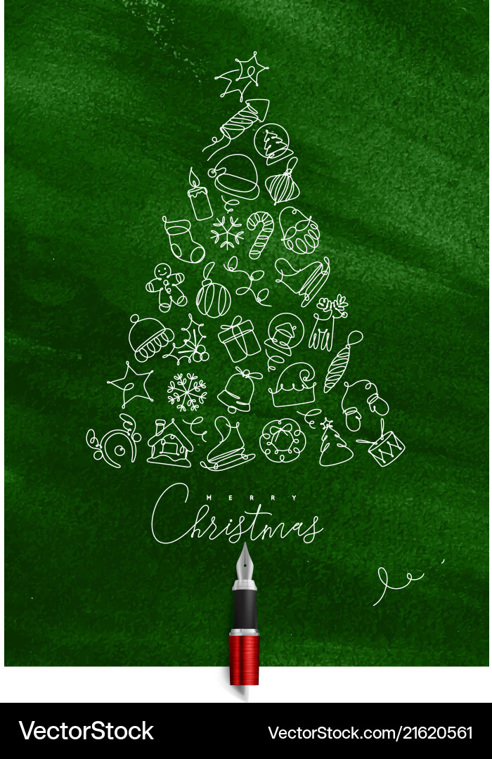 Pen line drawing christmas tree green Royalty Free Vector