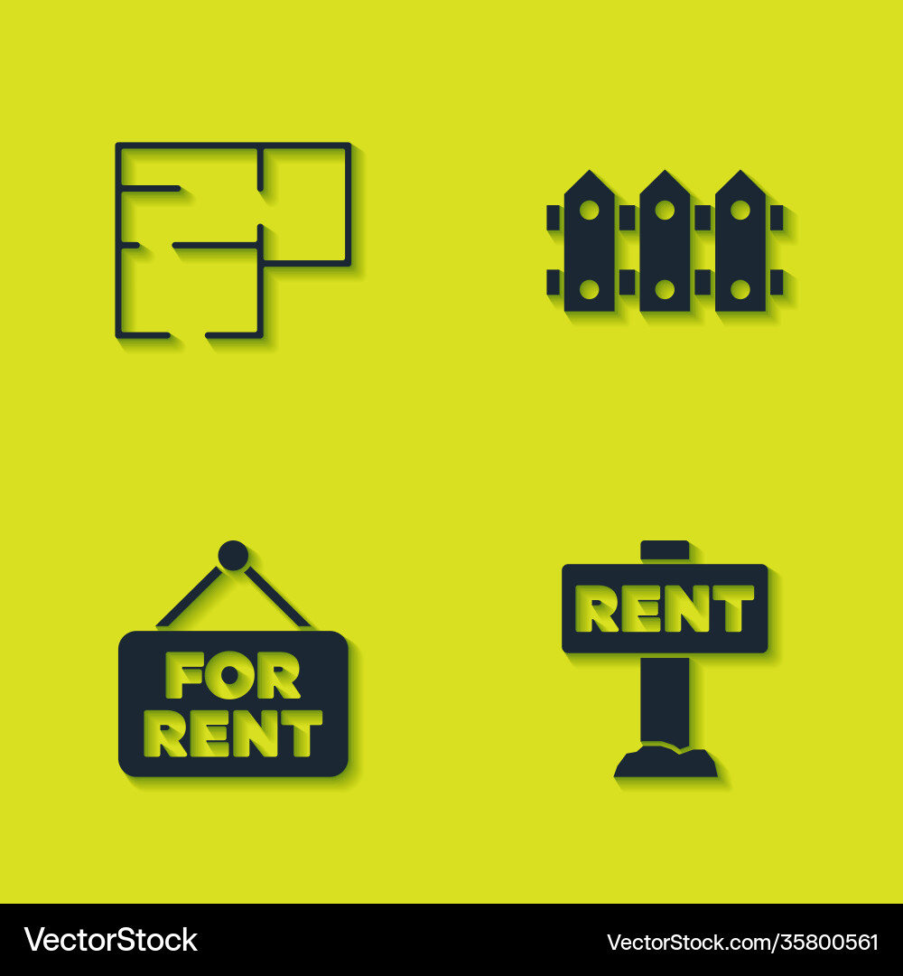 Set house plan hanging sign with rent Royalty Free Vector