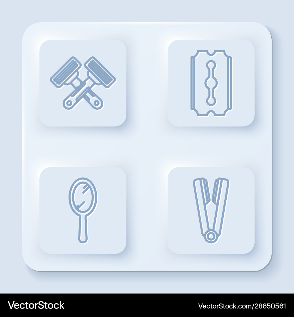 Set line crossed shaving razor blade razor hand Vector Image