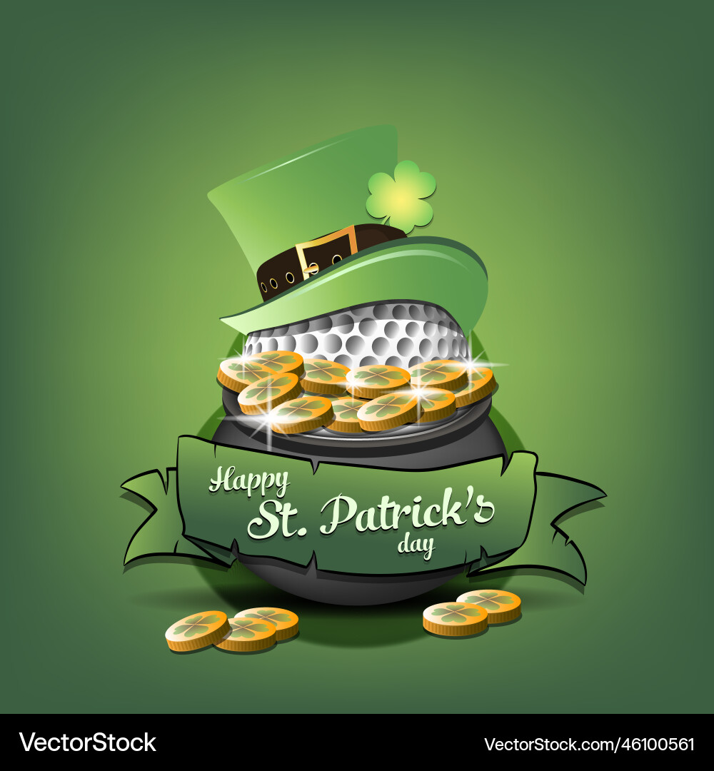 St patrick is day golf ball in pot with gold Vector Image