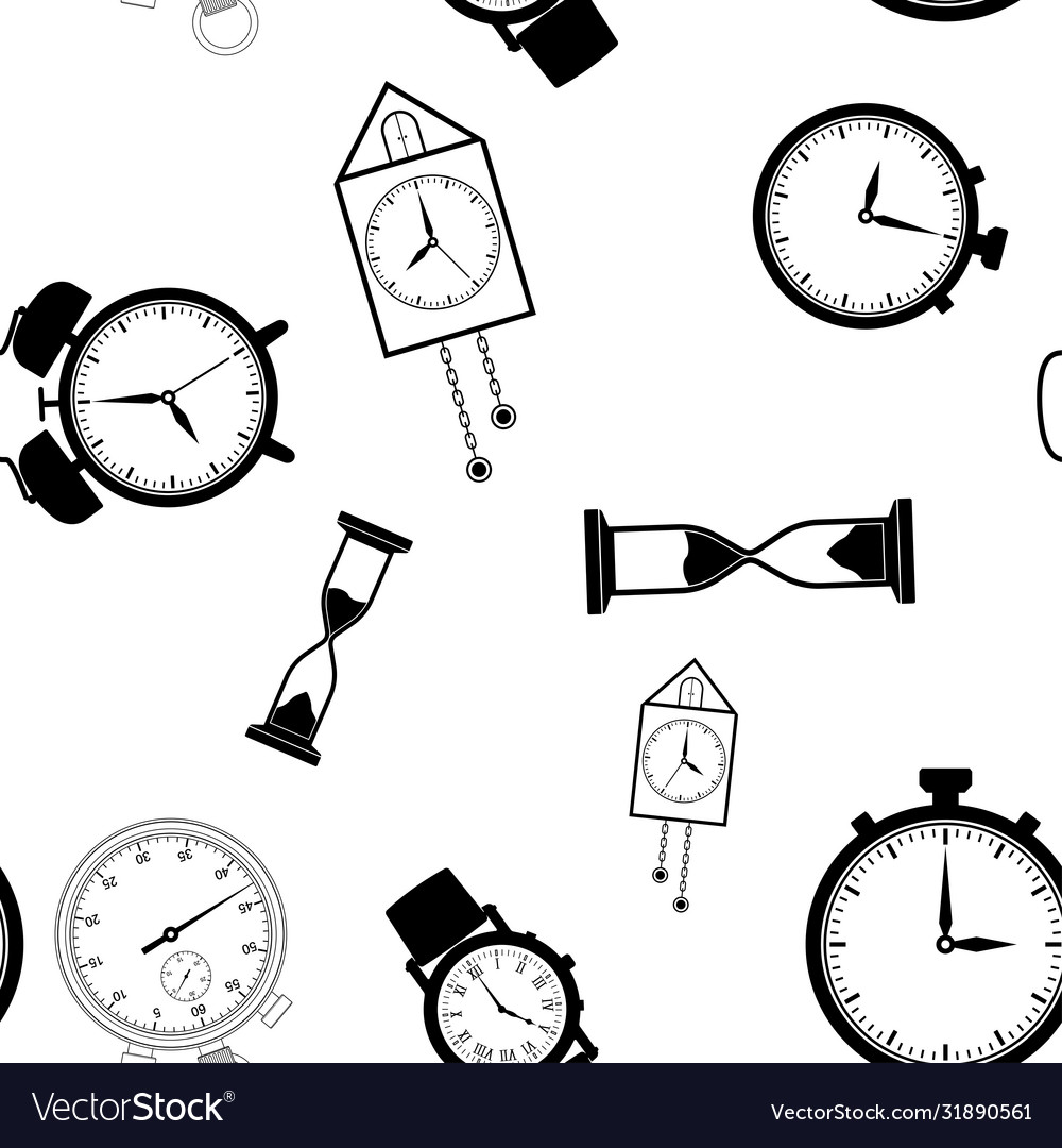 Time background black flat seamless pattern Vector Image