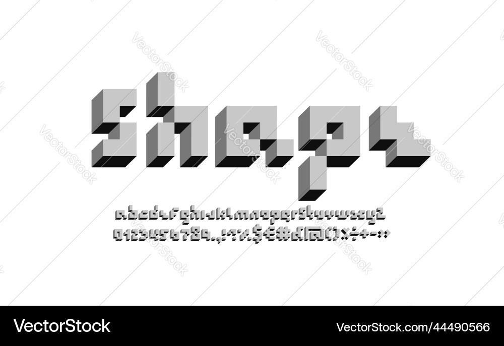 3d pixel font dark gray alphabet letters Vector Image