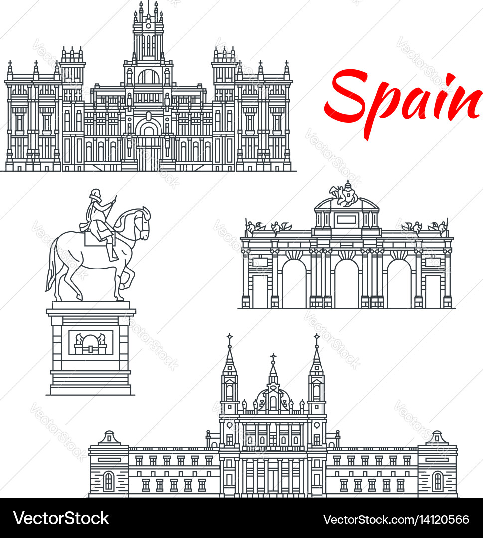 Architecture spain buildings icons Royalty Free Vector Image