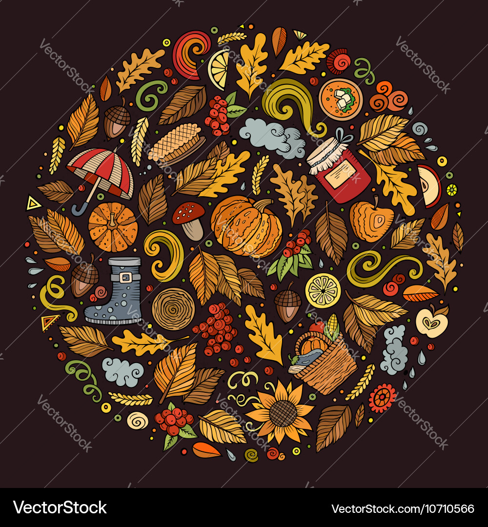 Autumn cartoon doodle objects symbols and items Vector Image