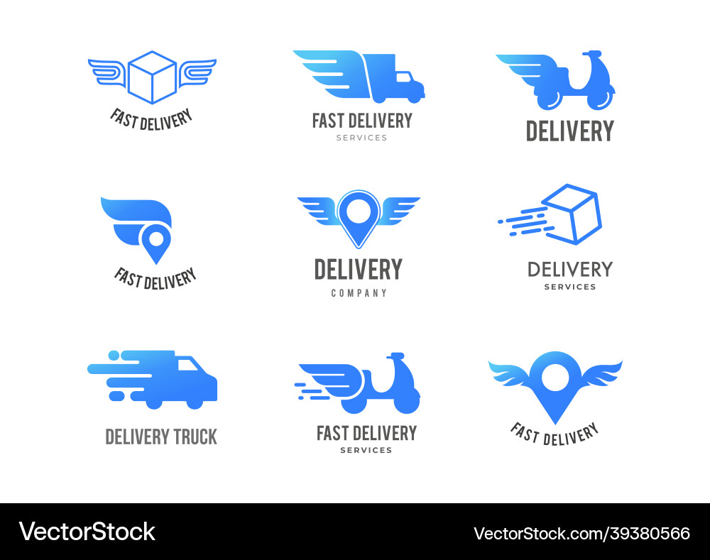 Blue delivery logos collection set of emblems Vector Image