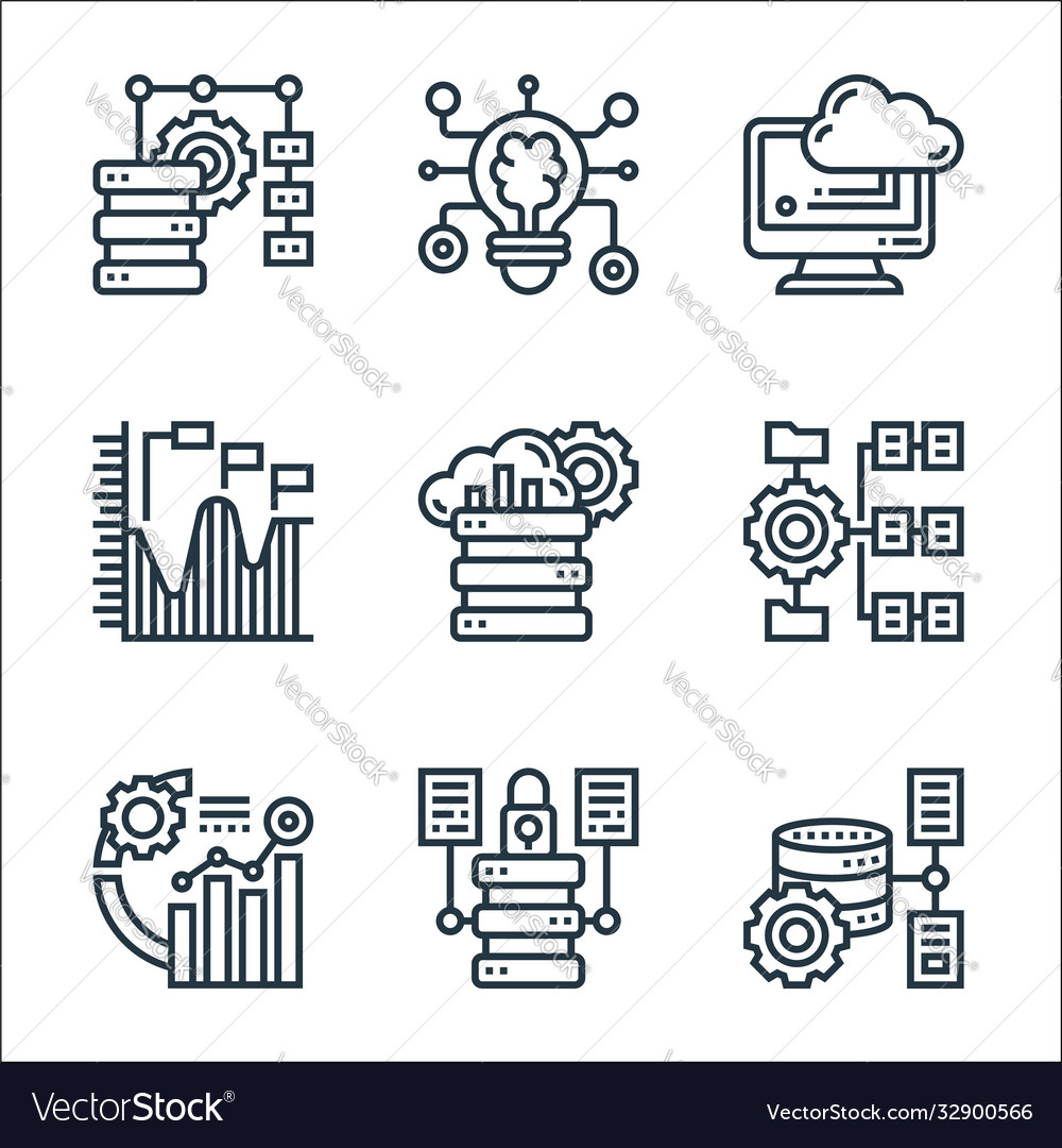 Data analytics line icons linear set quality Vector Image