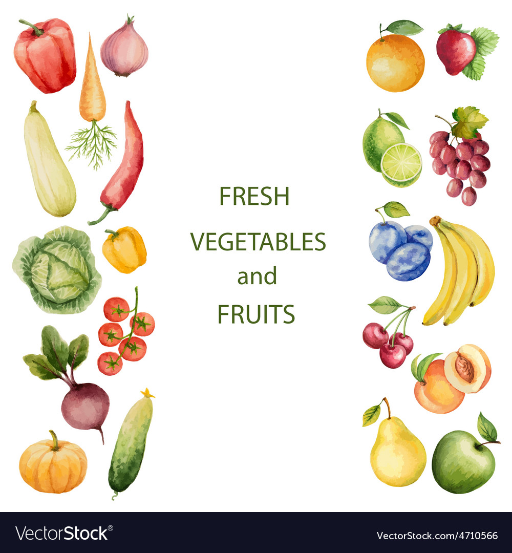Set of watercolor vegetables and fruits Royalty Free Vector