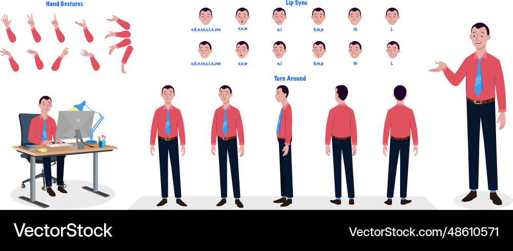 A business man modelsheet businessman turn around Vector Image
