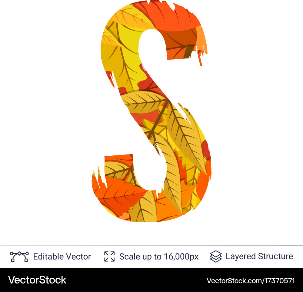 Autumn fall bright orange leaves letter Royalty Free Vector