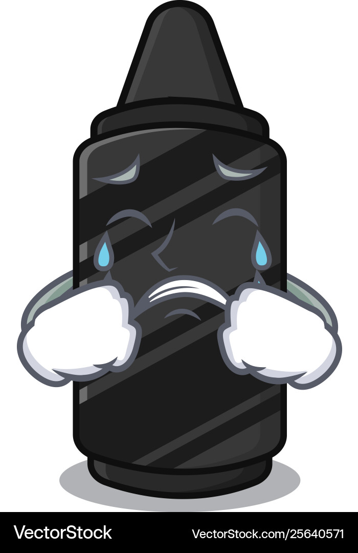 Crying black crayon above mascot wood table Vector Image