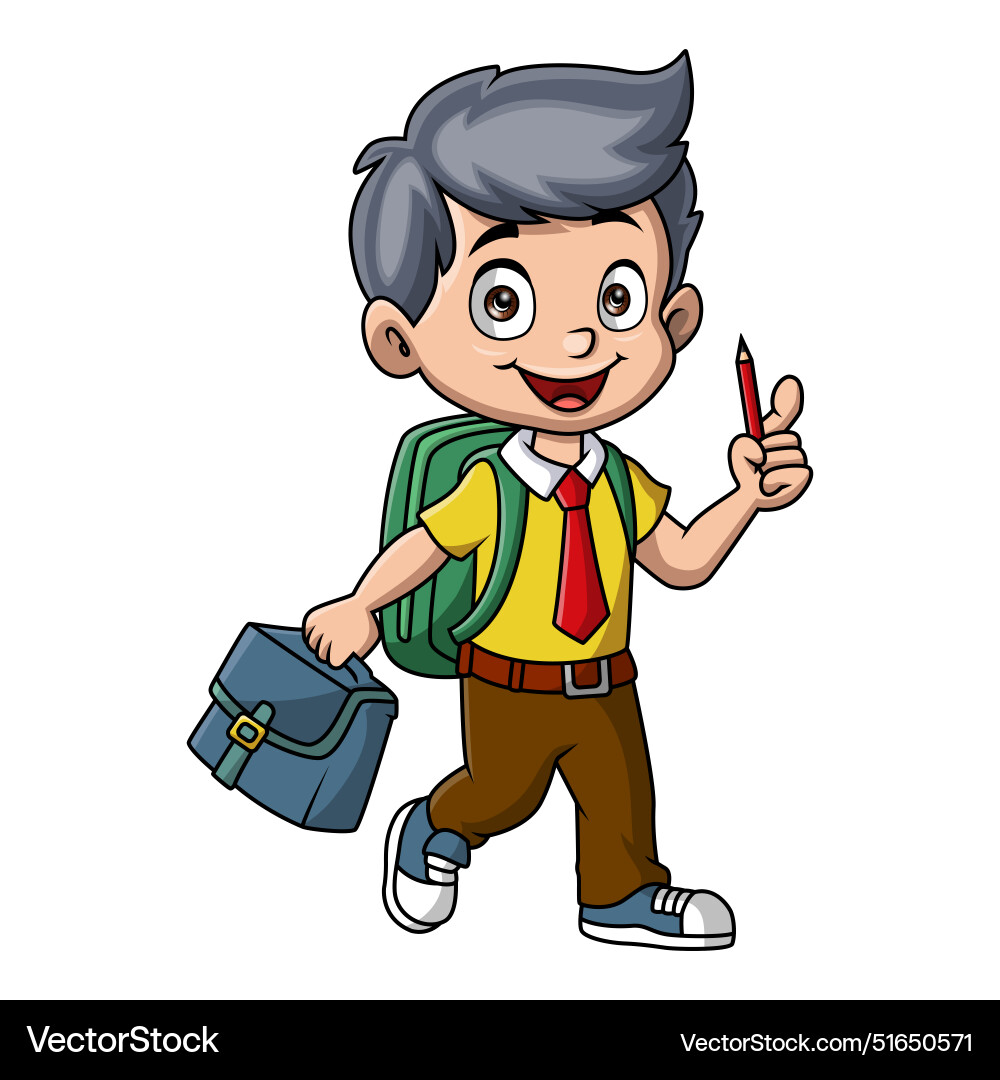 Cute happy school boy cartoon Royalty Free Vector Image
