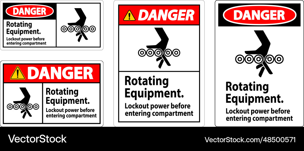 Danger sign rotating equipment lockout power Vector Image