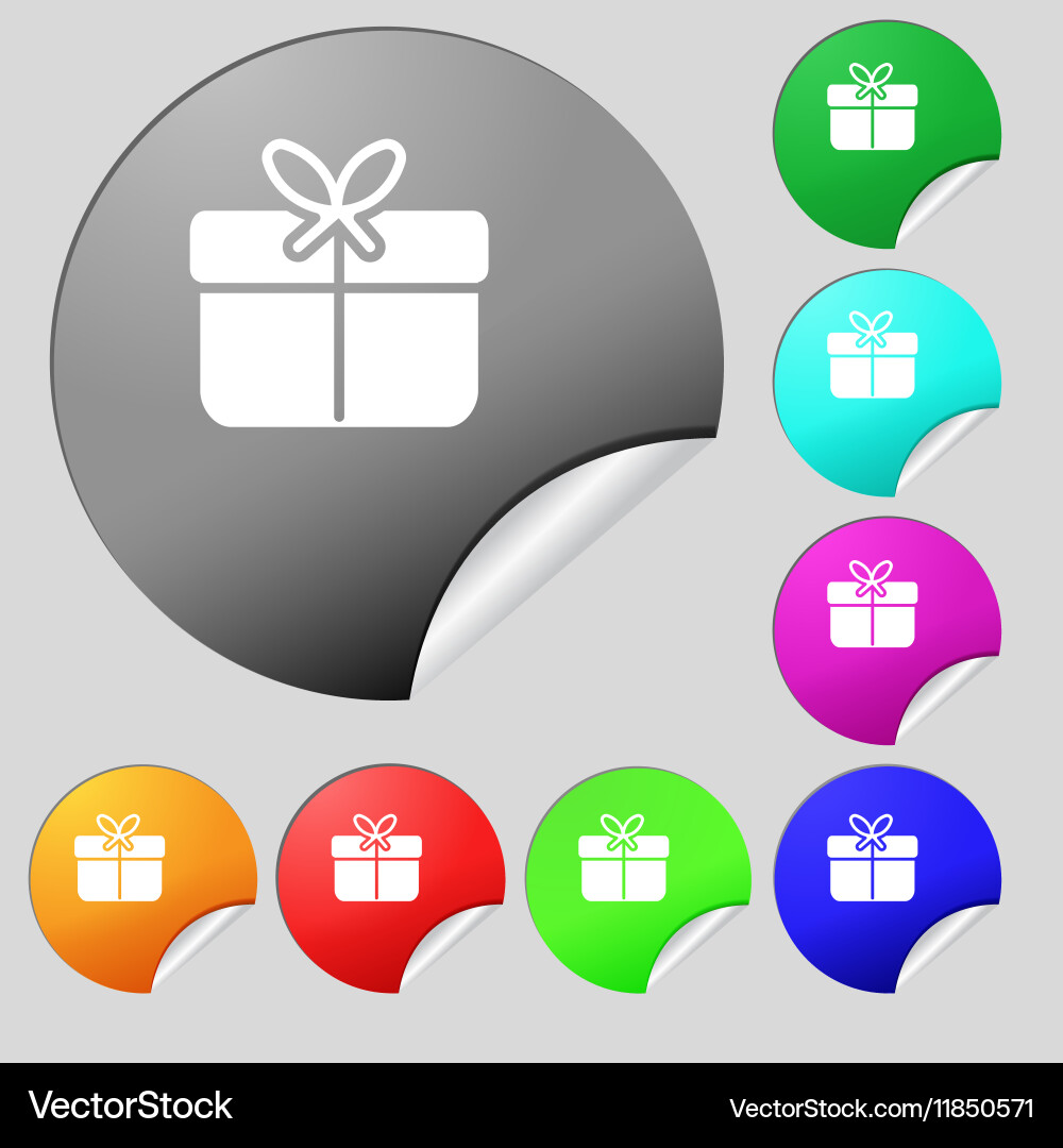 Gift box icon sign set of eight multi colored Vector Image