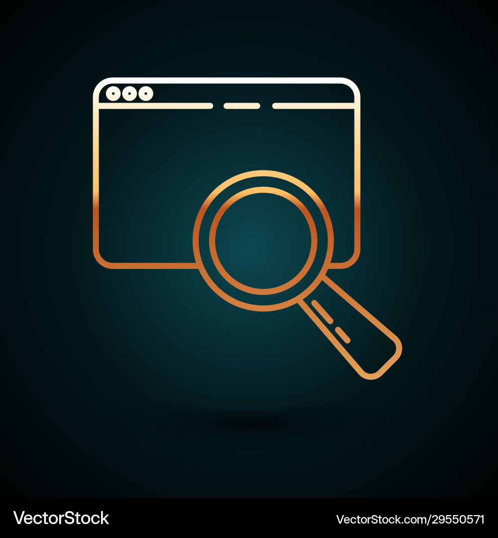 Gold line search in a browser window icon isolated