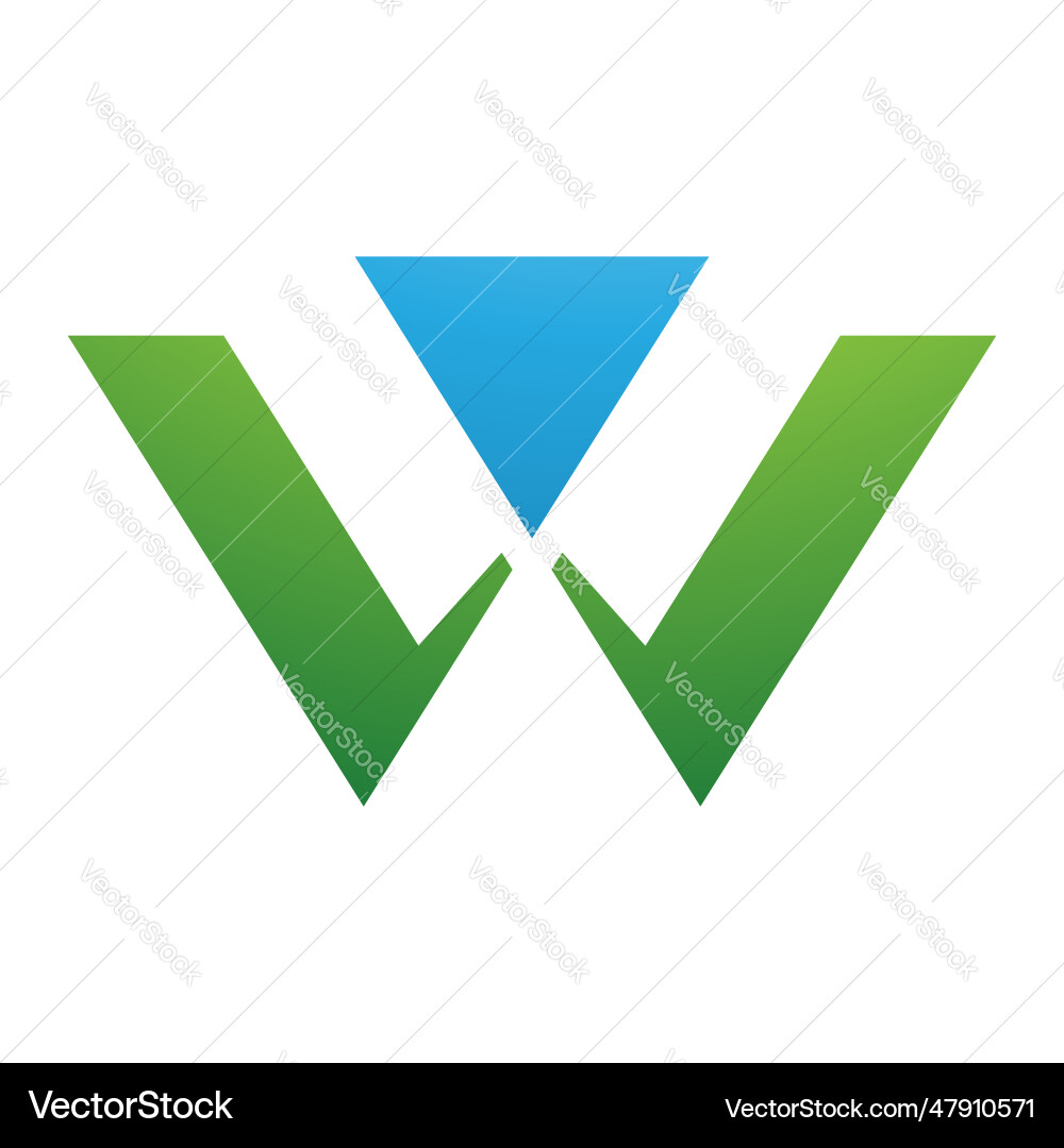 Green and blue triangle shaped letter w icon Vector Image