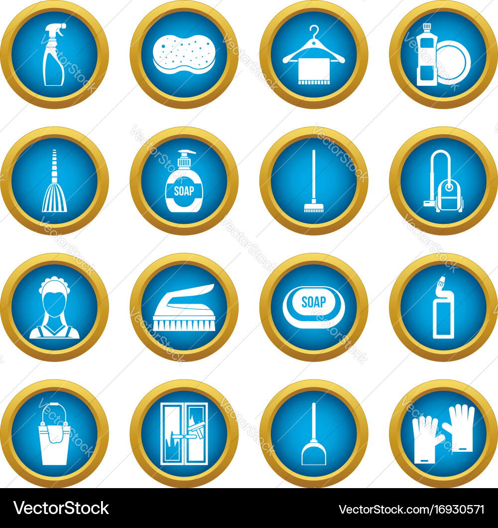 House cleaning icons blue circle set Royalty Free Vector