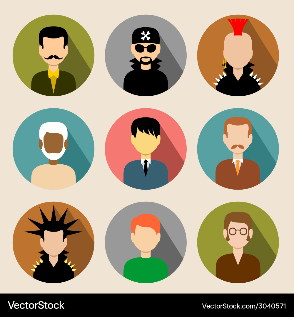 Set of circle flat icons with men Royalty Free Vector Image