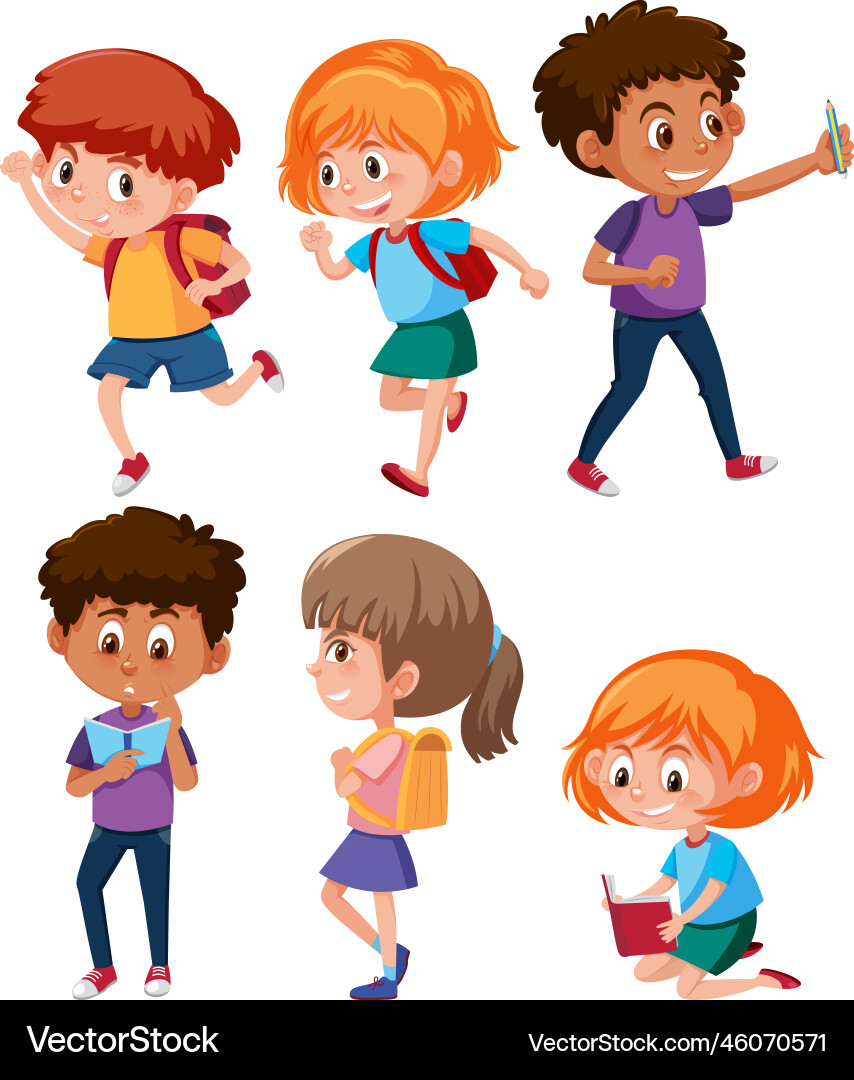 Set of student cartoon character Royalty Free Vector Image