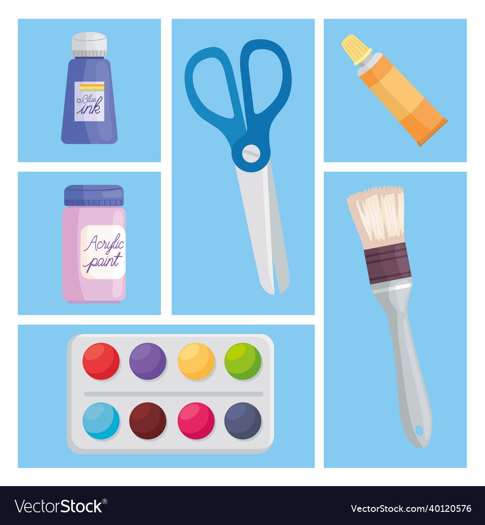 Artist tools six icons Royalty Free Vector Image