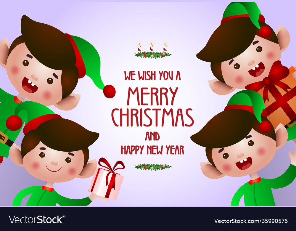 Christmas and new year poster design team elves Vector Image