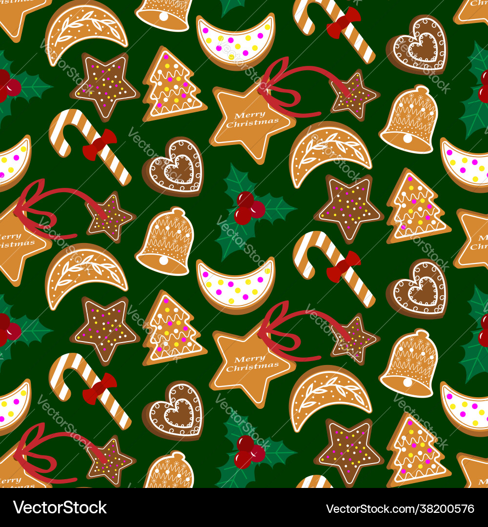 Christmas gingerbread cookie on a green background