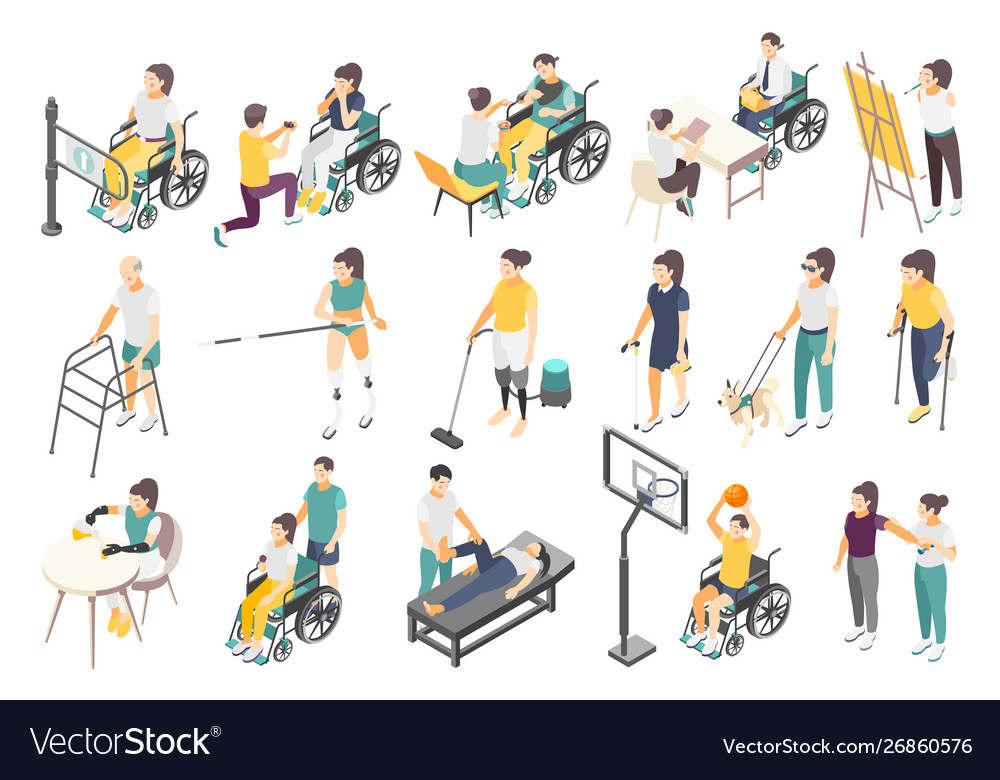 Disabled people isometric icons Royalty Free Vector Image Disabled people isometric icons Royalty Free Vector Image