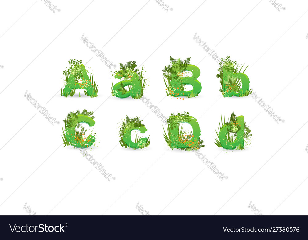 Green leaves font stylish Royalty Free Vector Image