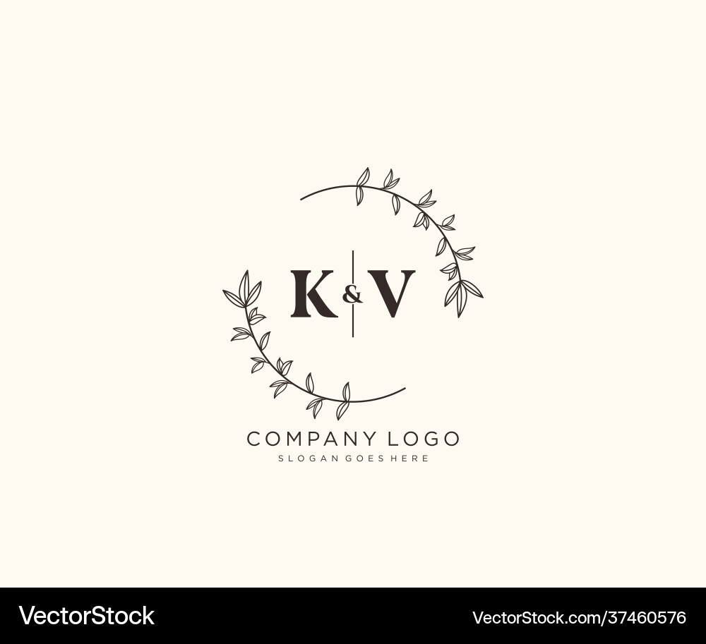 Initial kv letters beautiful floral feminine Vector Image
