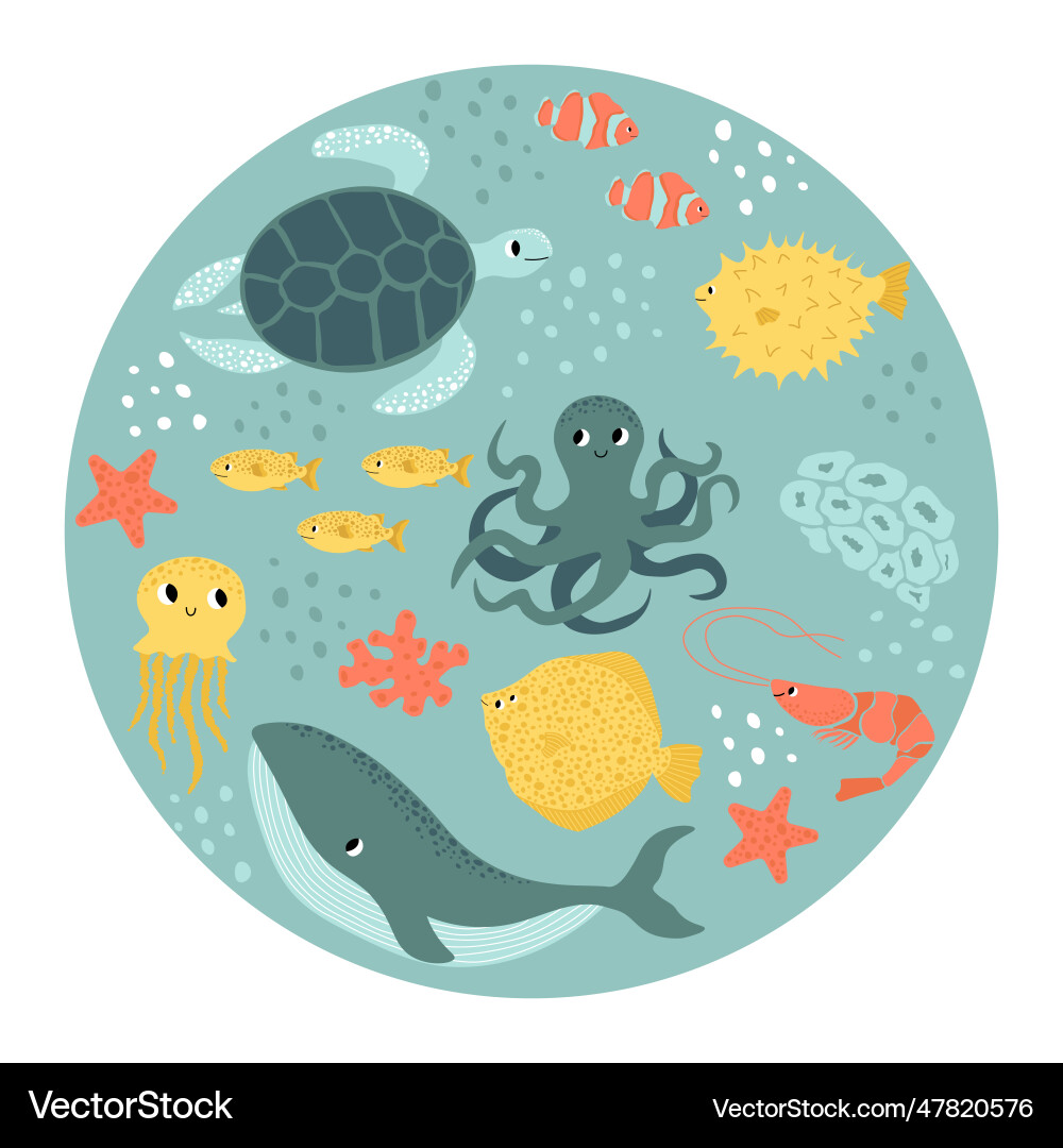 Ocean with whale octopus Royalty Free Vector Image