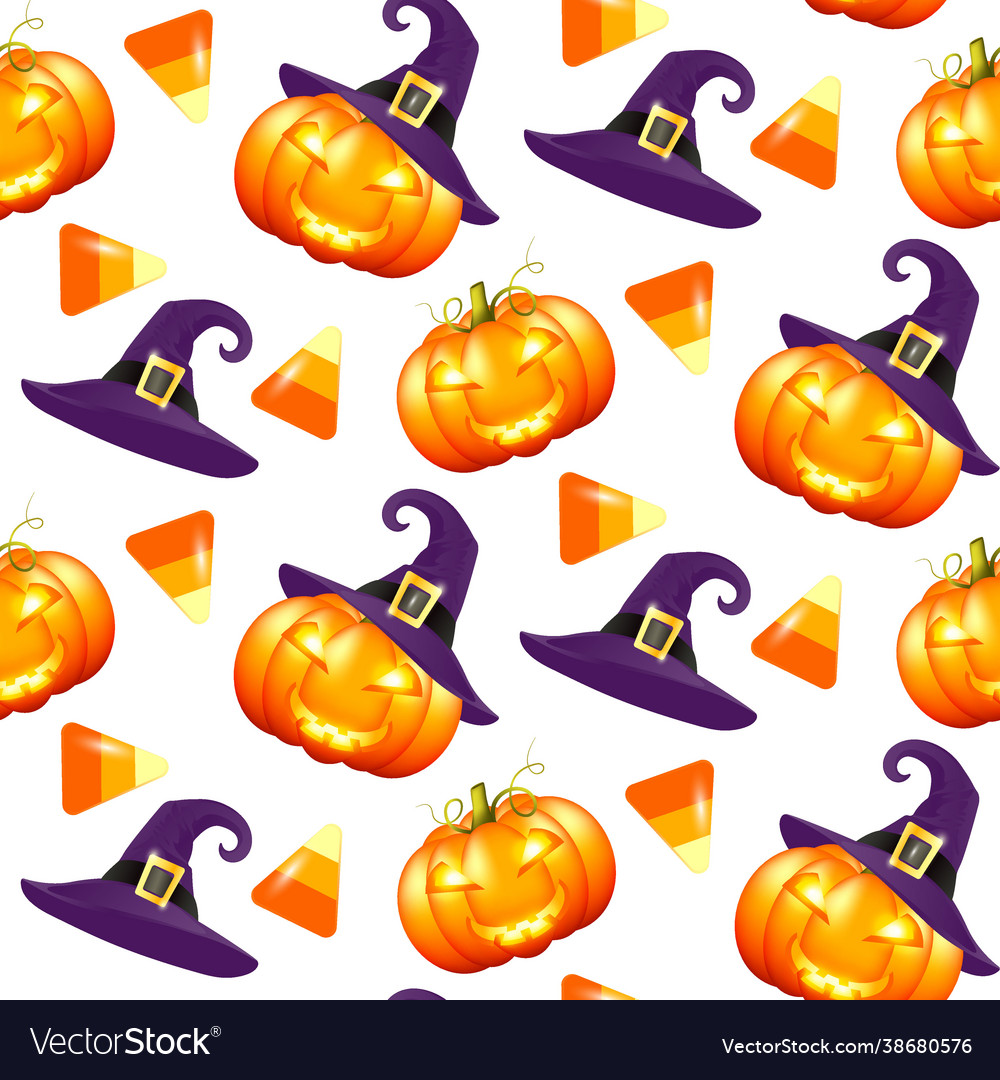 Pattern with bright halloween pumpkins and sweets Vector Image